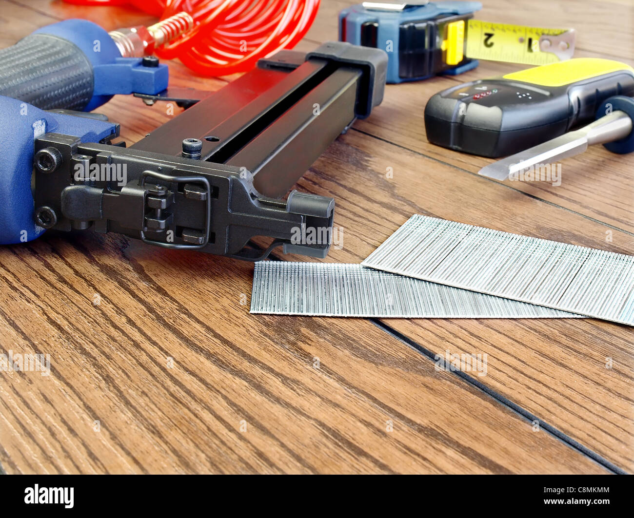 Carpenter tools on the hardwood Stock Photo - Alamy