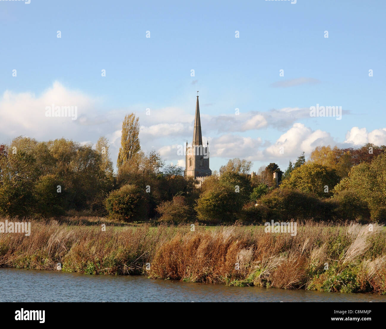 Lechlade view over river towards Church, Autumn Stock Photo - Alamy