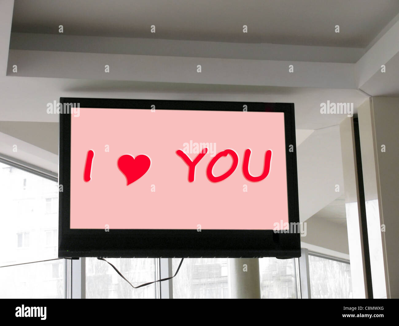 message I Love You on plasmic tv screen Stock Photo - Alamy