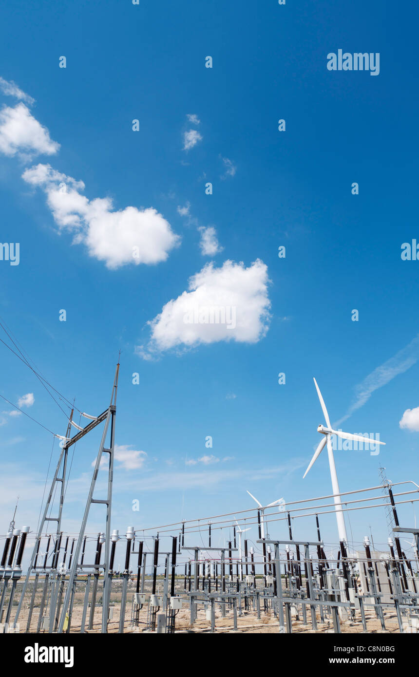 windmills for electric power production and electrical substation, La ...
