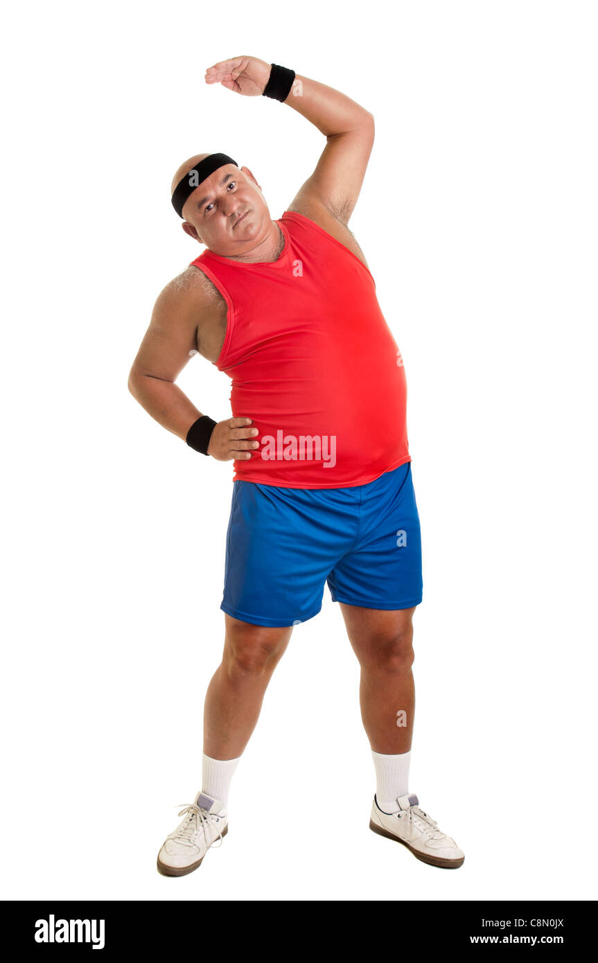 Large fitness man doing exercises isolated in white Stock Photo - Alamy