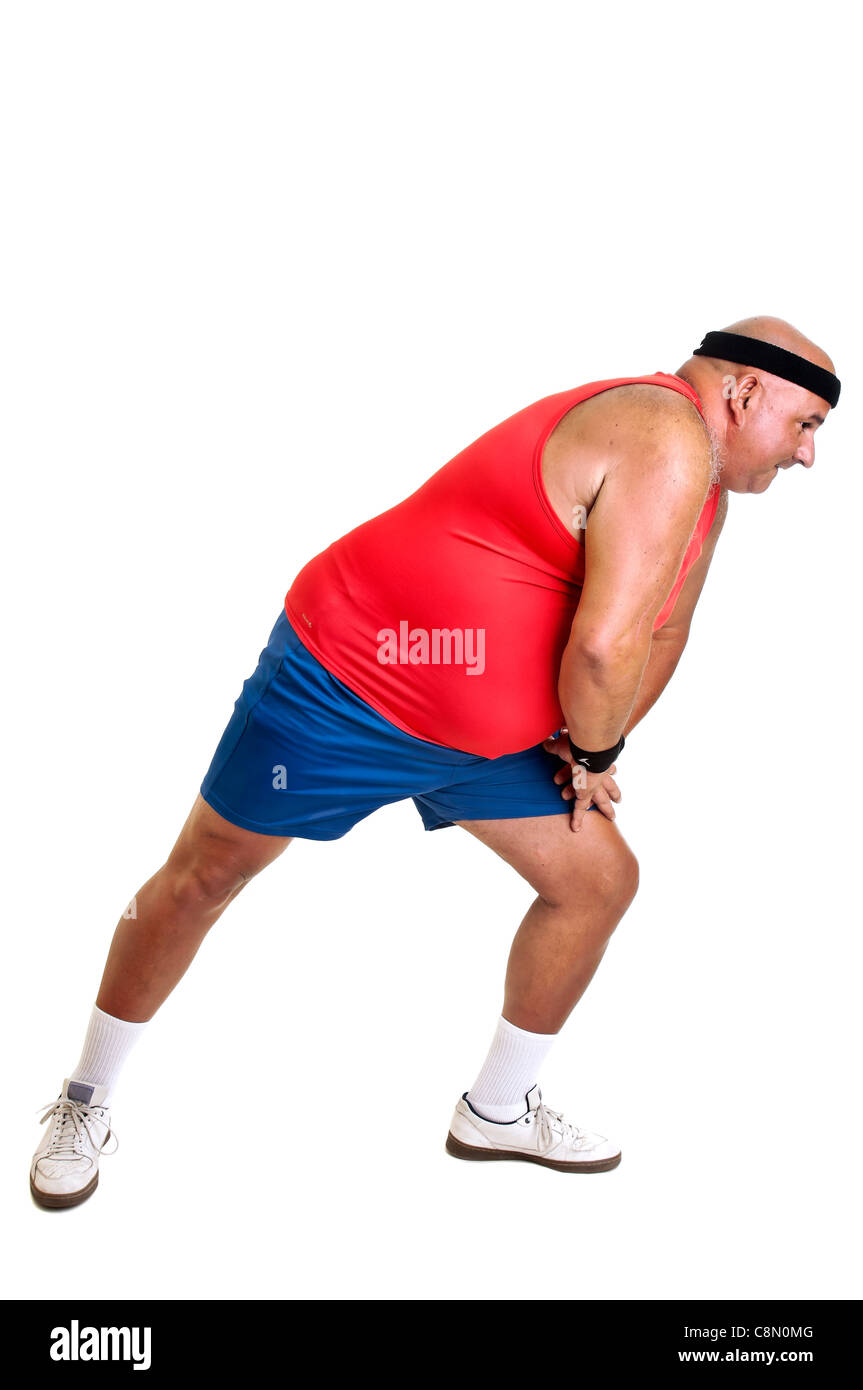 Large fitness man doing exercises isolated in white Stock Photo - Alamy