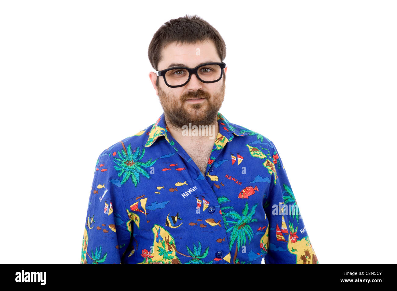 young silly man with a hawaiian shirt, isolated Stock Photo - Alamy