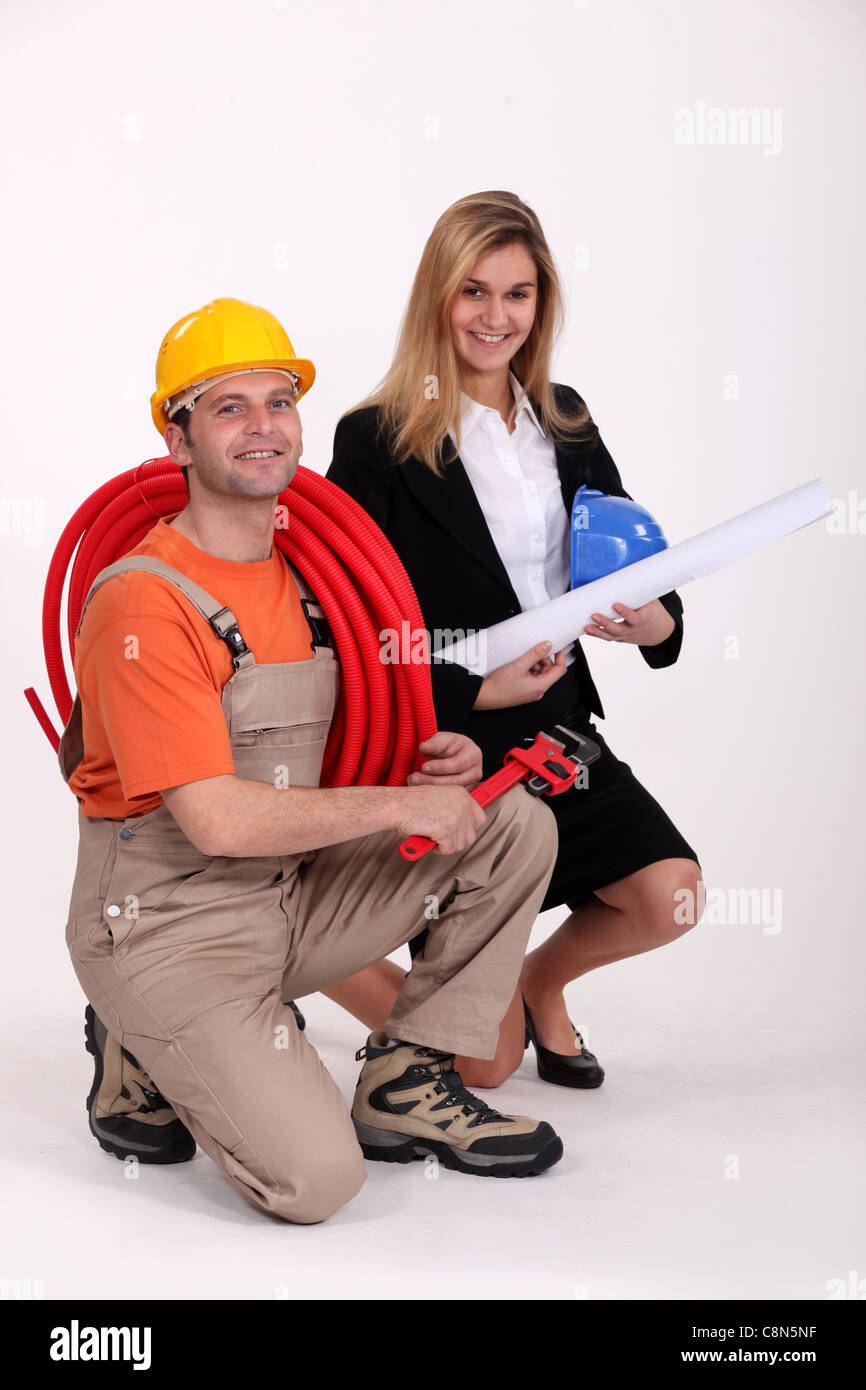Architect and builder Stock Photo - Alamy