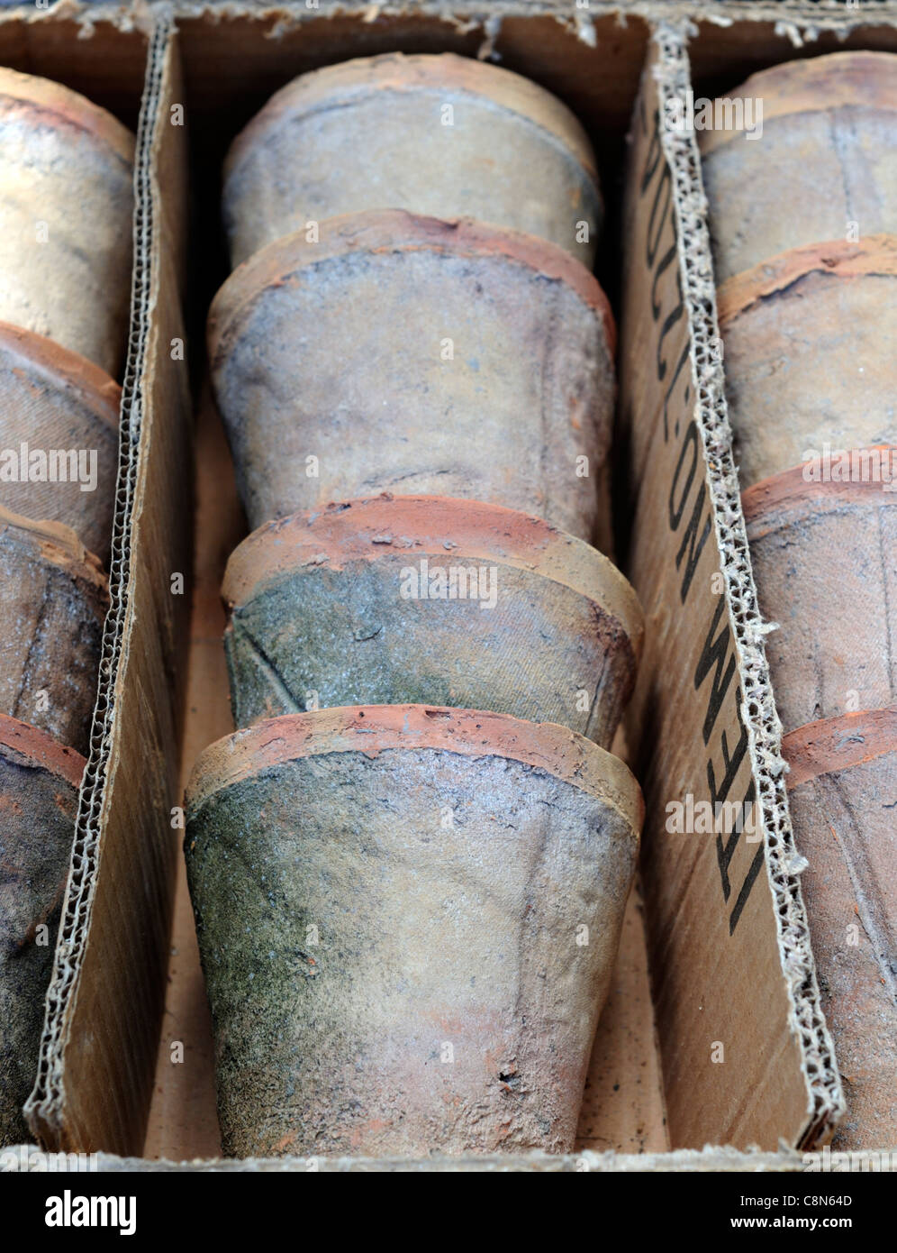 terracotta pots pot garden gardening container stack stacked rows neat ...