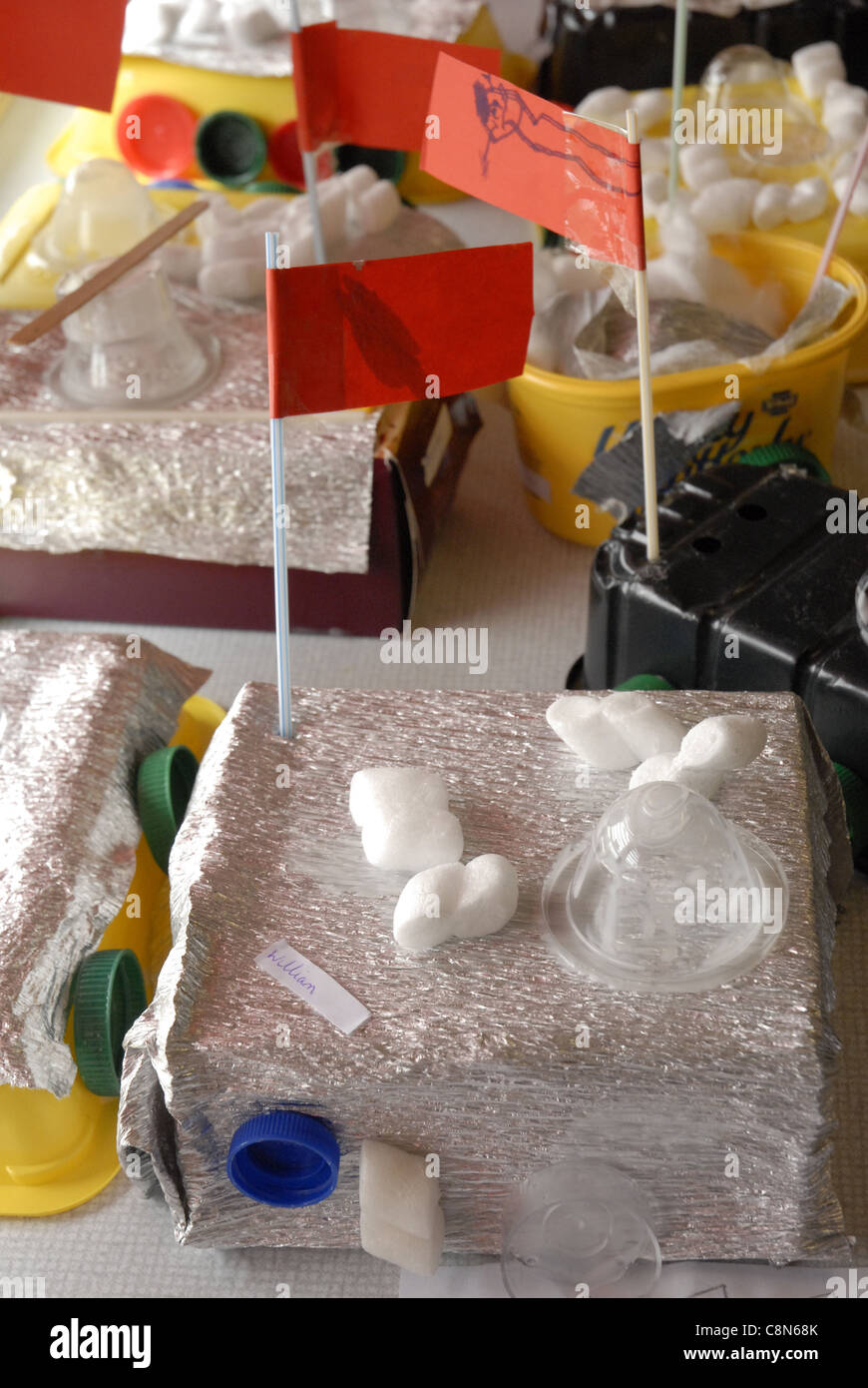 Close up of junk models made by children at nursery school Stock Photo ...