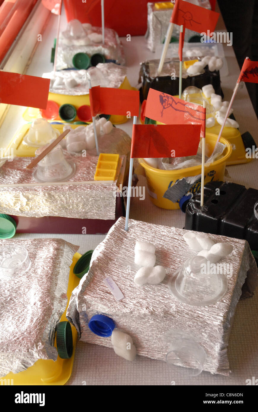 Close up of junk models made by children at nursery school Stock Photo ...