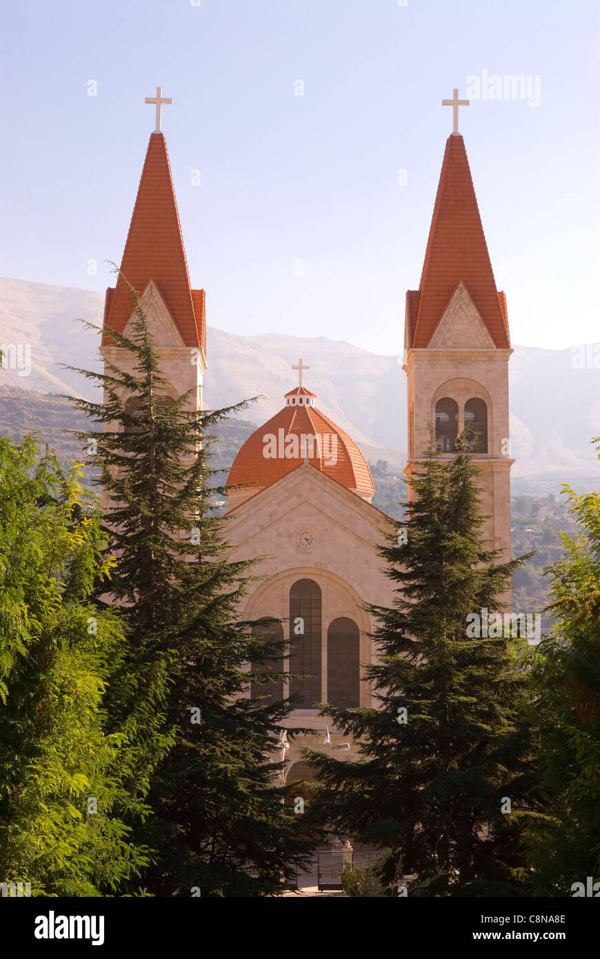 St Saba Church, which dominates the Christian town of Bcharre, northern ...