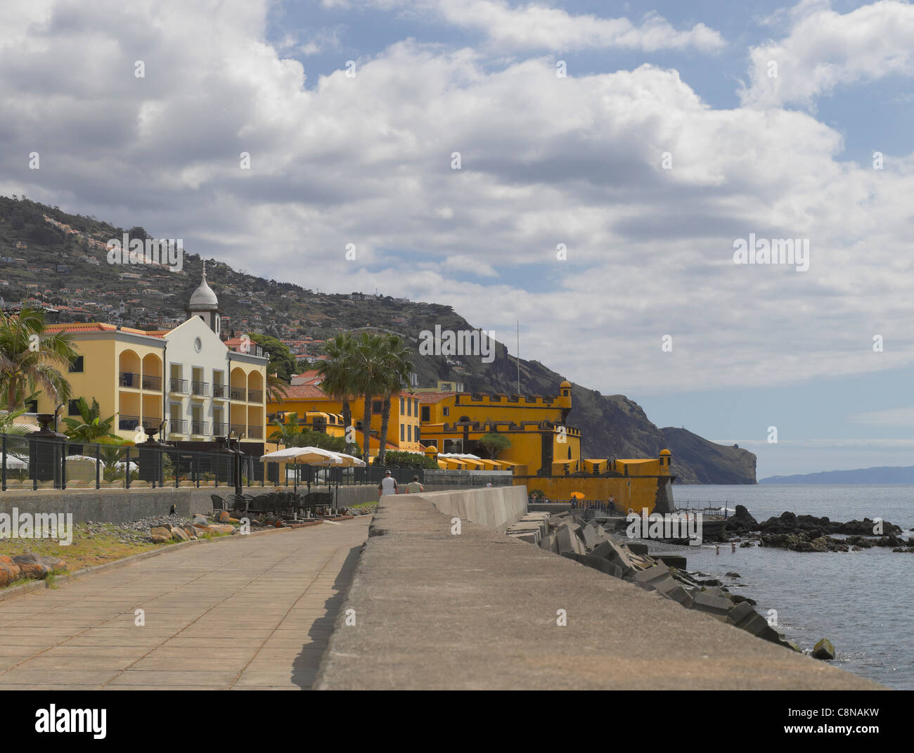 Looking along the seafront promenade towards the Fort Fortaleza de Sao ...