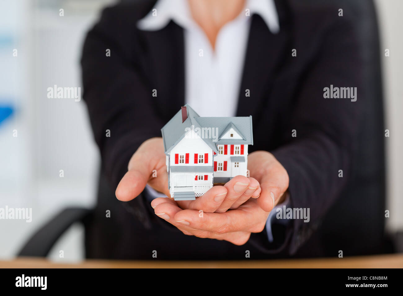 Happy architect holding miniature hi-res stock photography and images ...