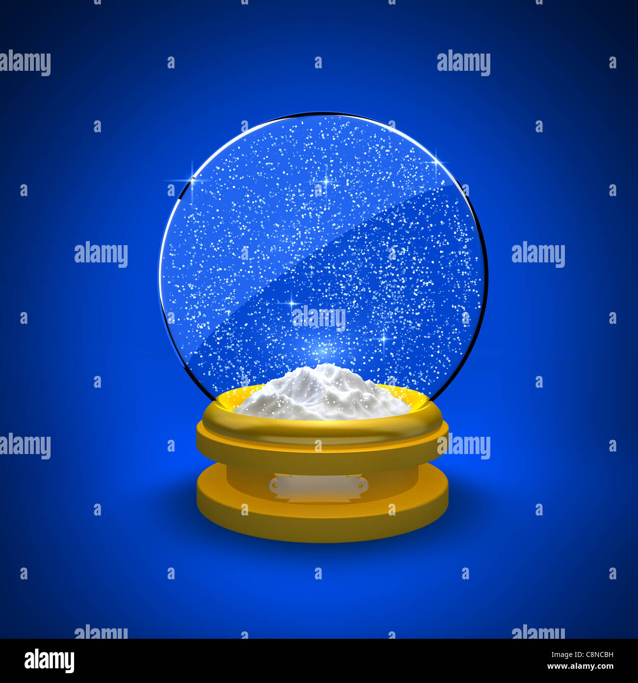 Snow globe with snow only against a blue background Stock Photo - Alamy