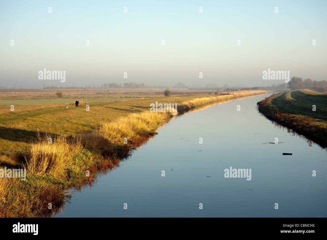 The Old Bedford Level Drain or river in the Fens Cambridgeshire on a ...