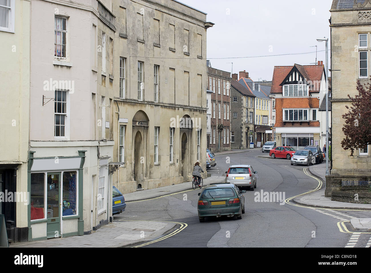 Great Britain, England, Wilthsire, Devizes, View down street Stock ...