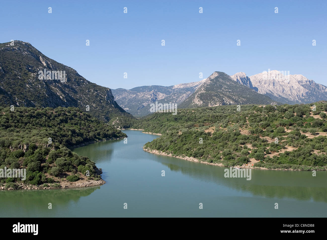 Italy, Sardinia, views of lake and mountain landscape in Gennargentu ...