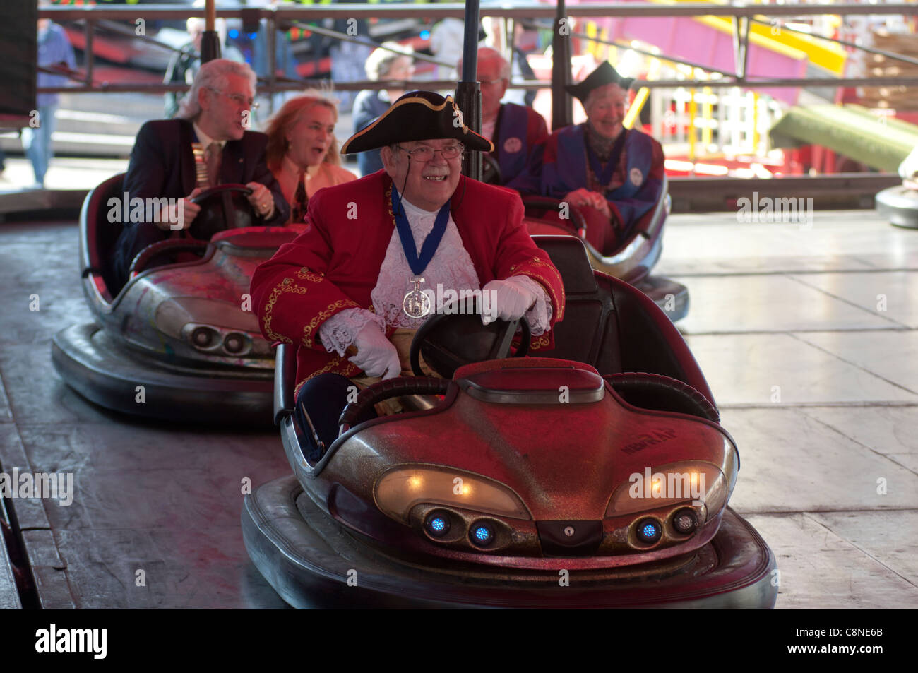 Town crier at Mayor`s official opening of Warwick Mop fair, Warwick, UK ...