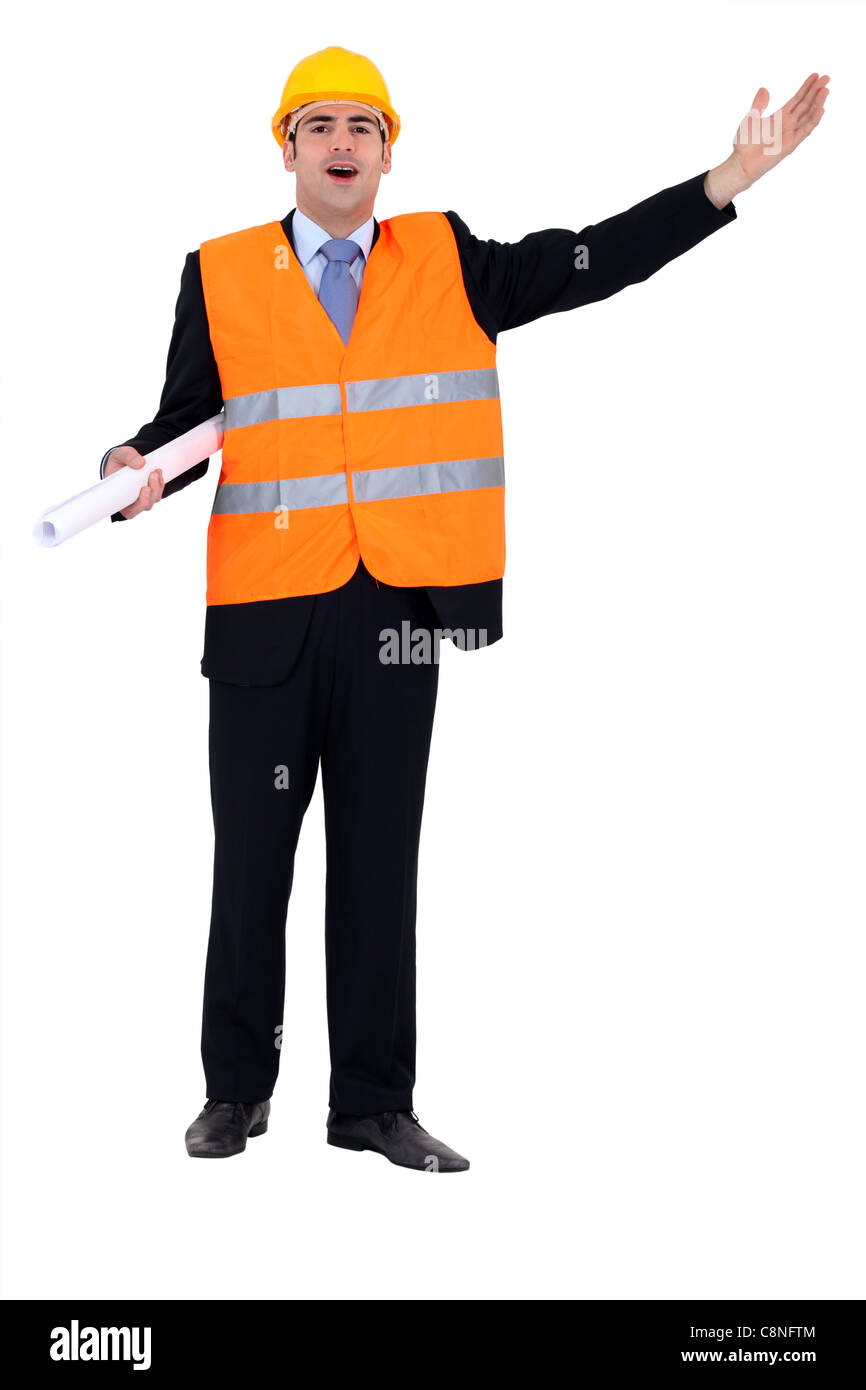 full-length portrait of architect with stretched arm Stock Photo - Alamy