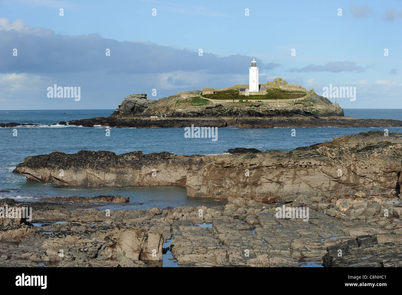 Godrevy lighthouse, St Ives Bay, Cornwall. Built in 1859 the light is ...