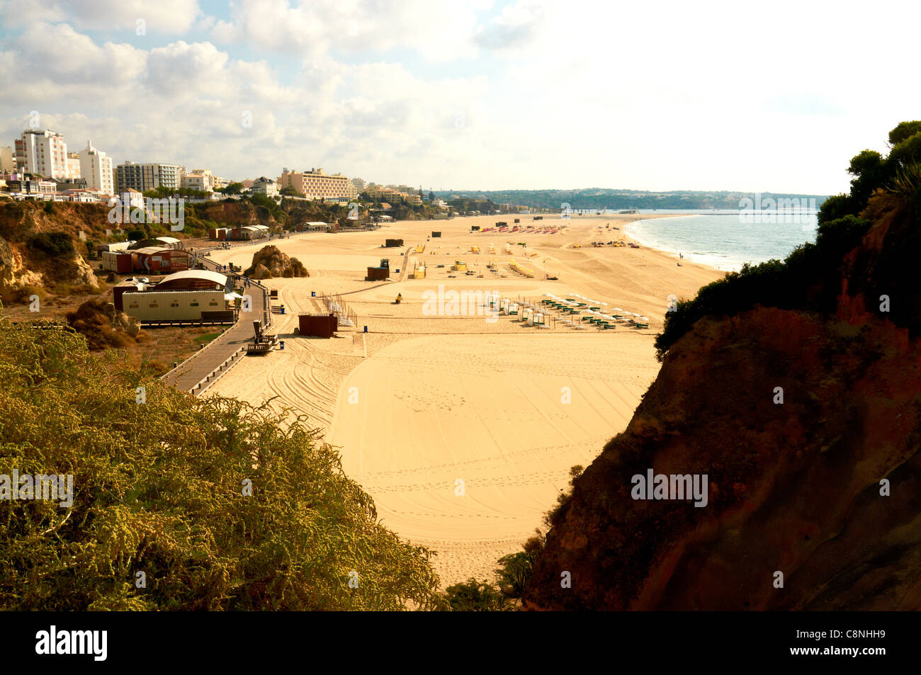 Main beach in Praia da Rocha on a fine sunny day in the Algarve ...