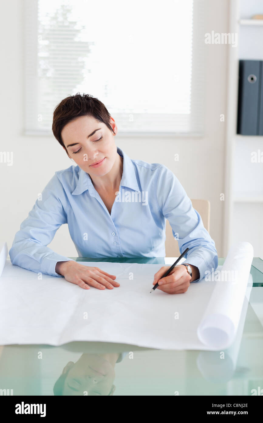 Gorgeous woman with a architectural plan Stock Photo - Alamy