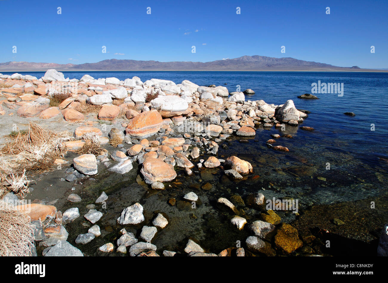 Stratified rocks on the western shore of Walker Lake at Sportsman's ...