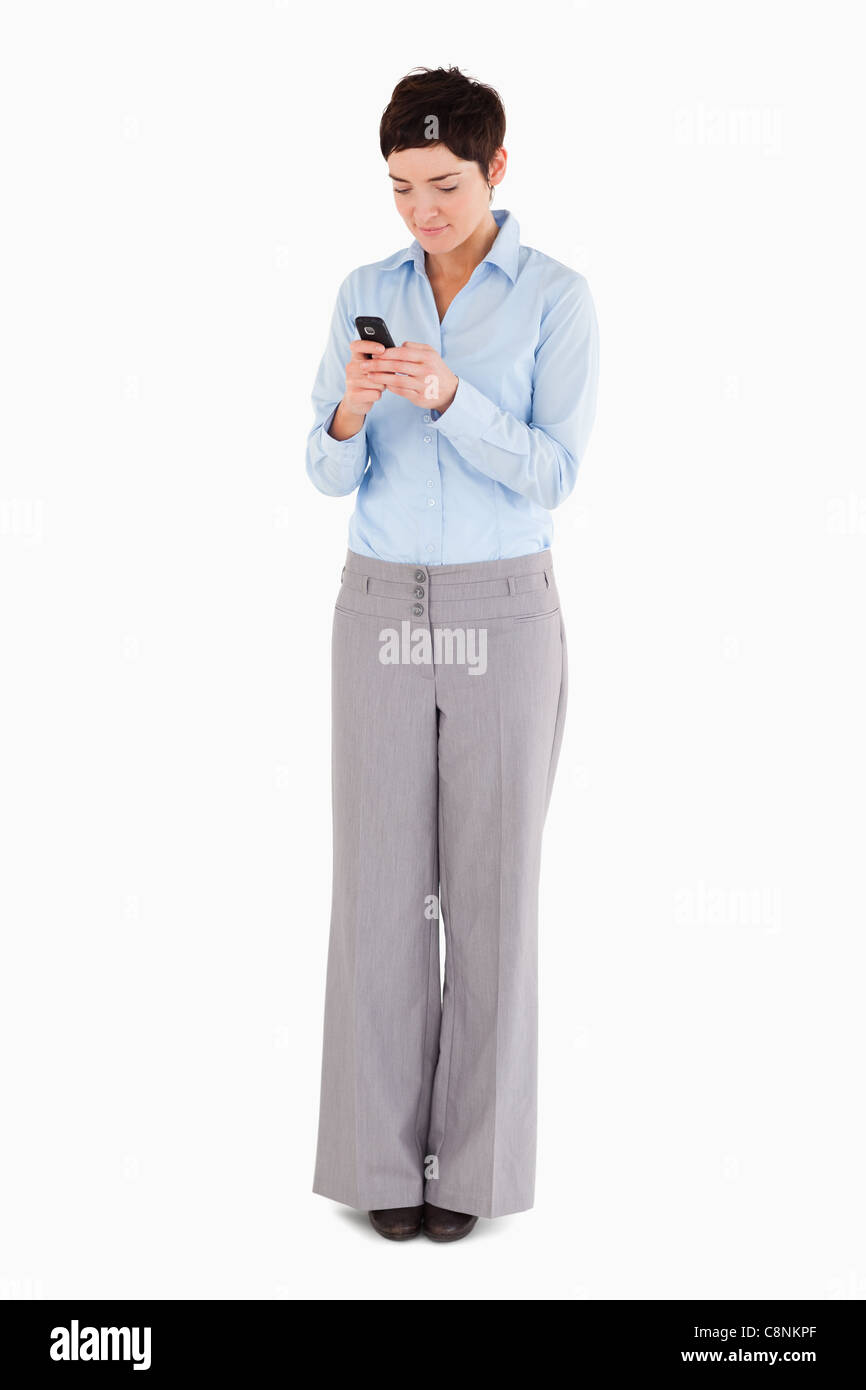 Woman reading message on phone Cut Out Stock Images & Pictures - Alamy