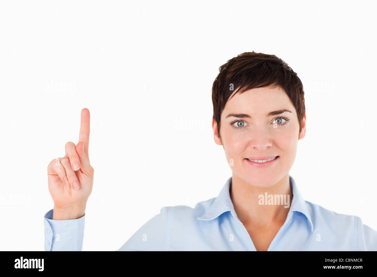 Look up pointing woman hi-res stock photography and images - Alamy