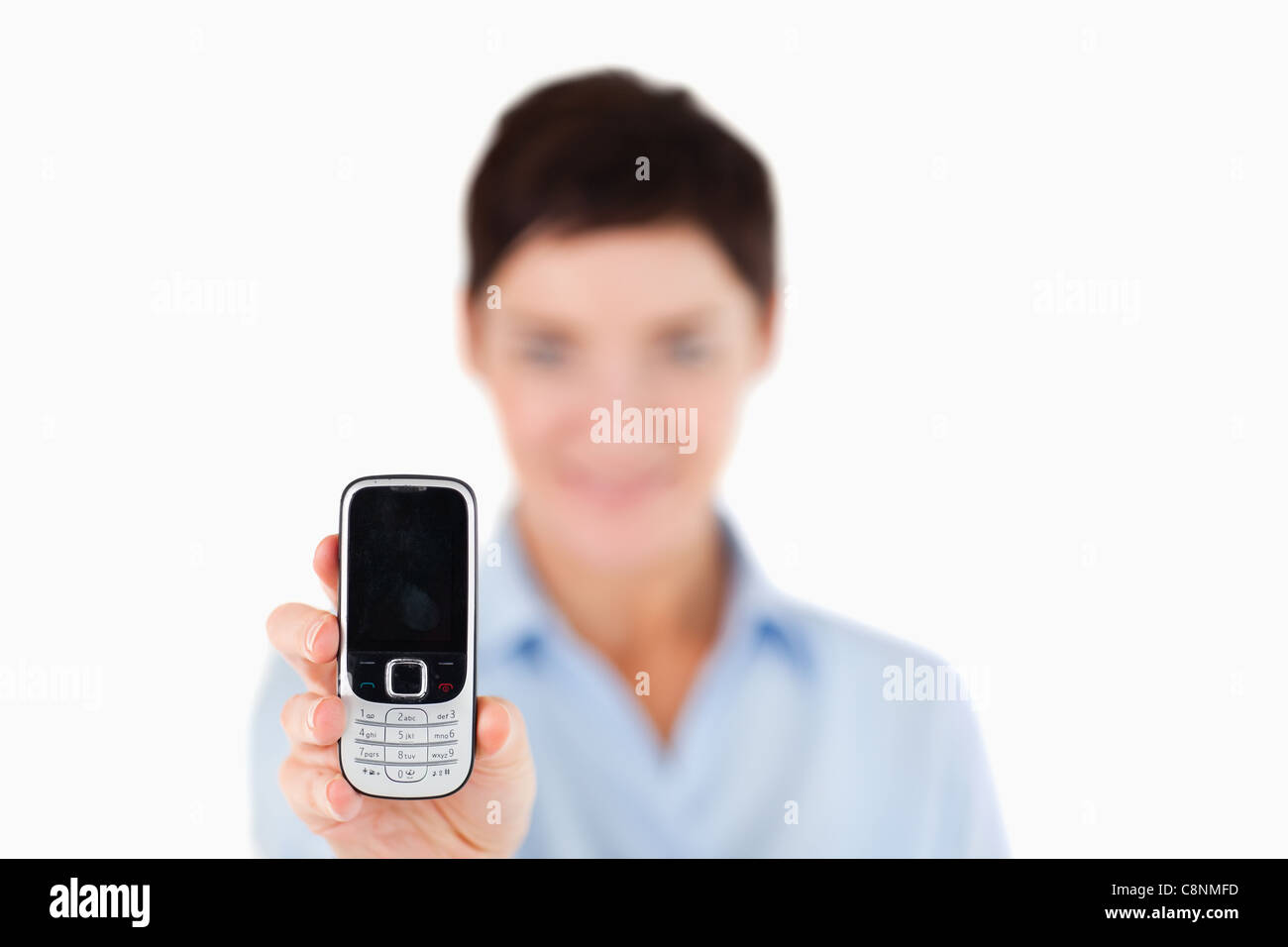 Close up of a woman showing a cellphone Stock Photo - Alamy