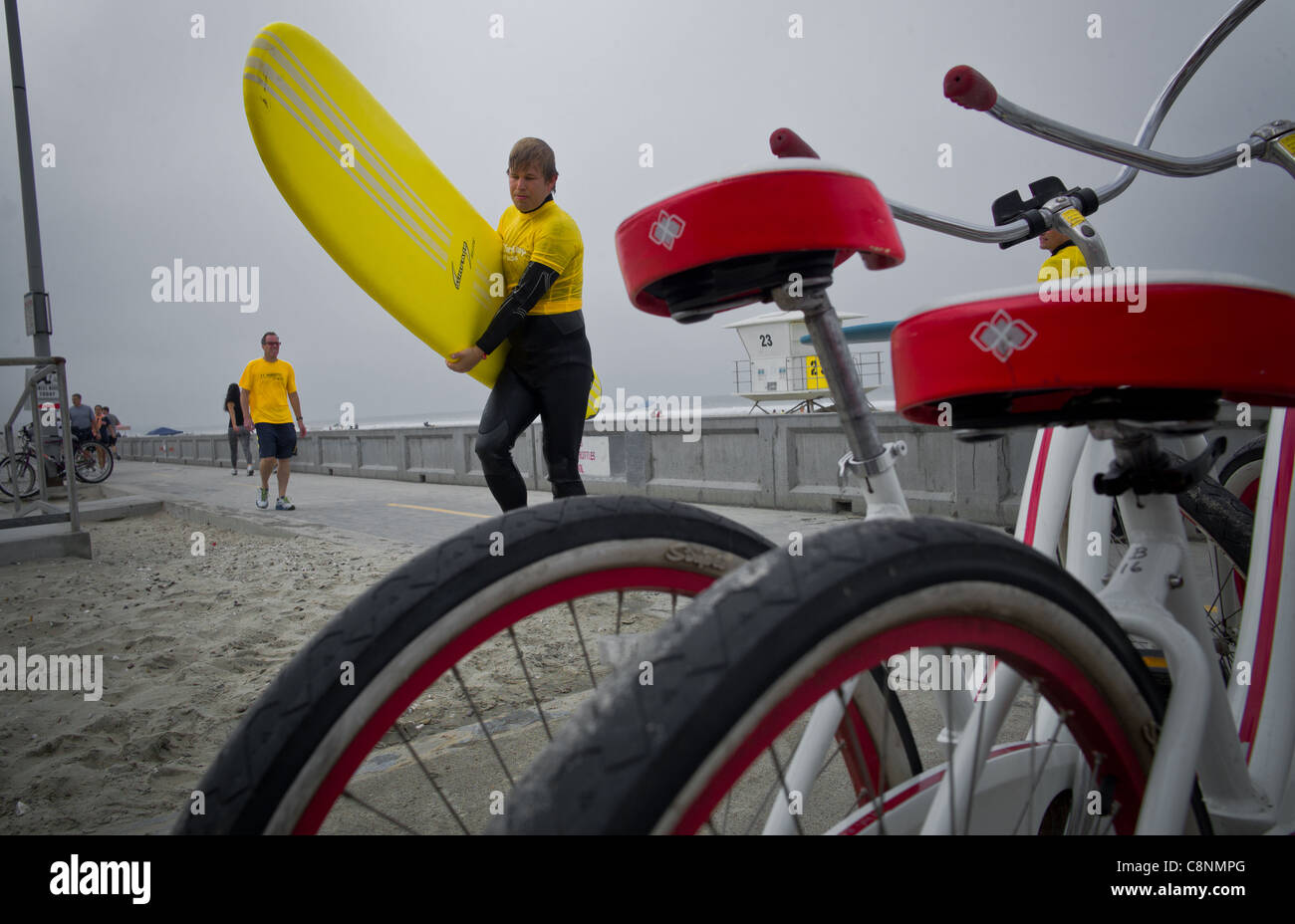 California portrait Morning Surfer and end of surf session Stock Photo ...