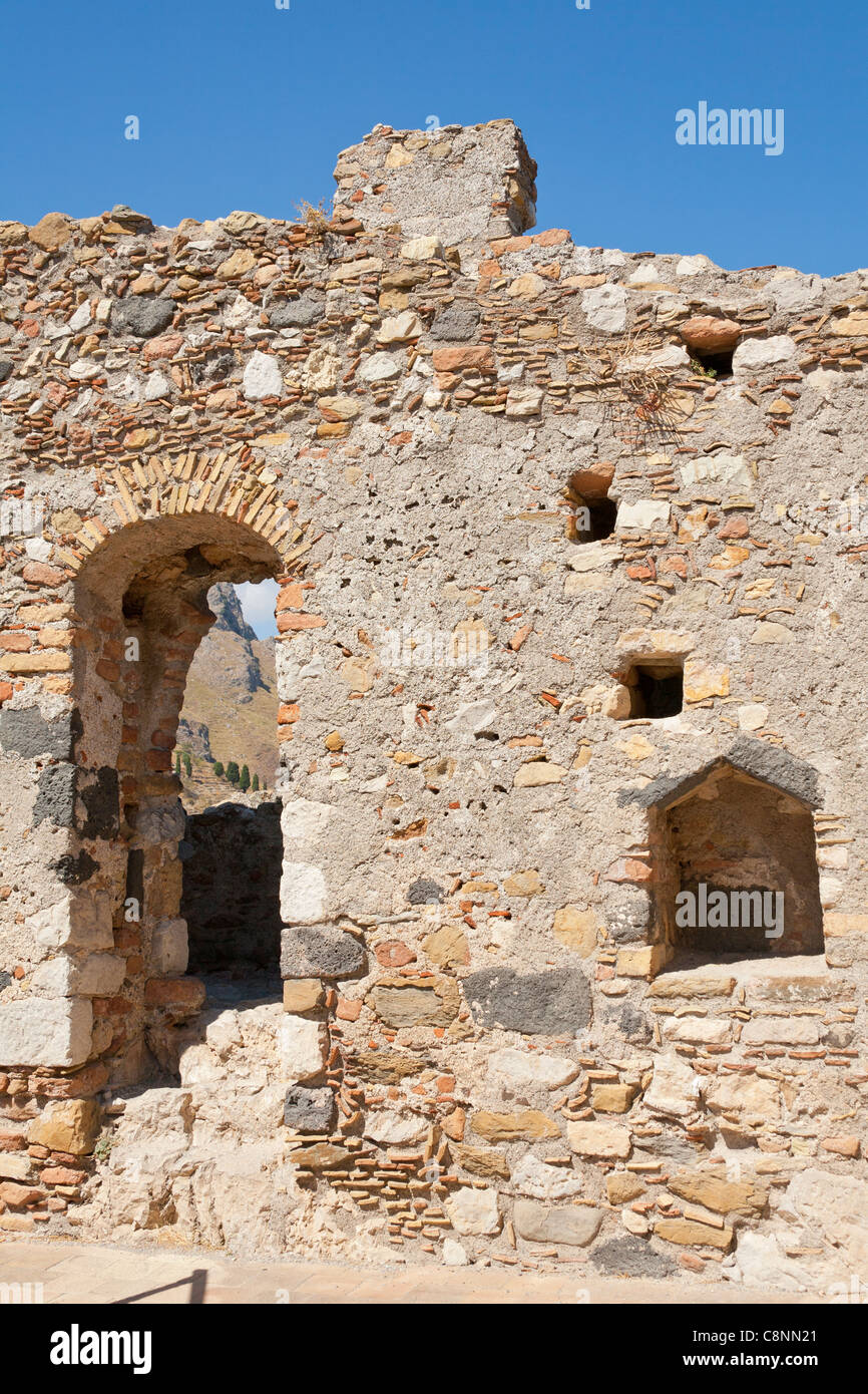 A doorway in the wall of Castelmola Castle, Castelmola, Sicily, Italy ...