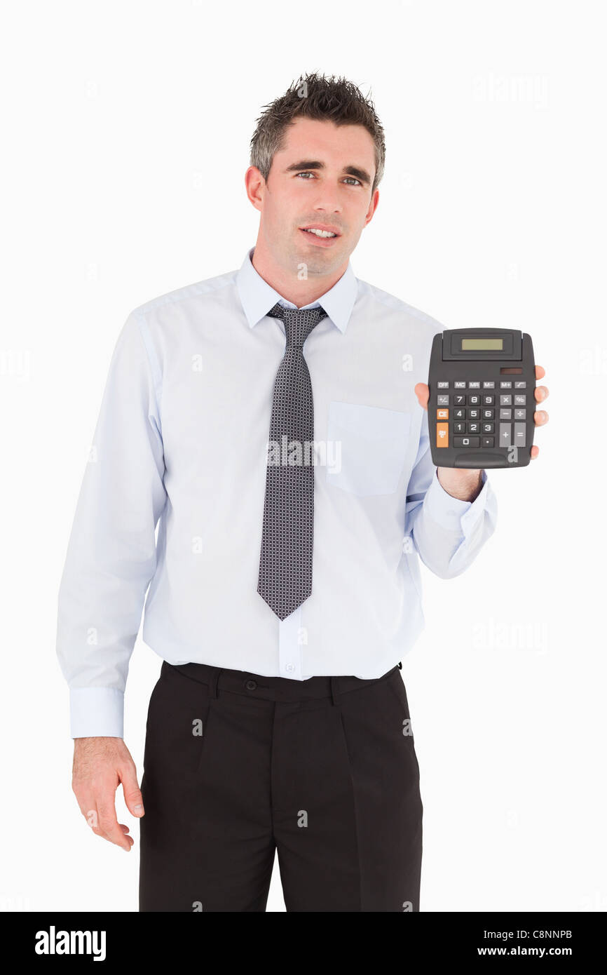Accountant showing a calculator Stock Photo - Alamy