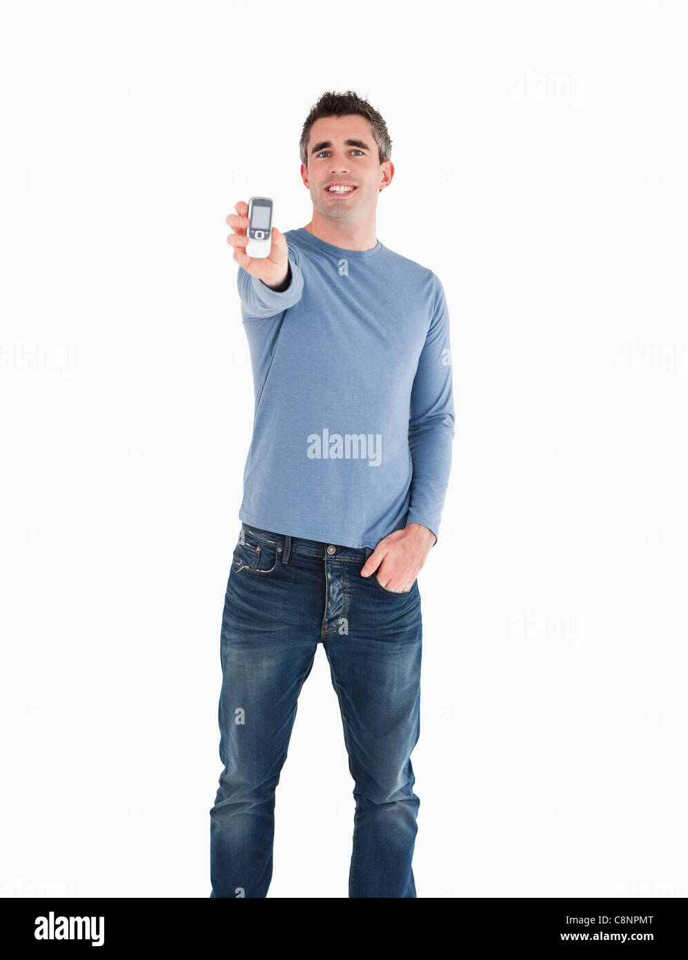 Man showing his mobile phone Stock Photo - Alamy
