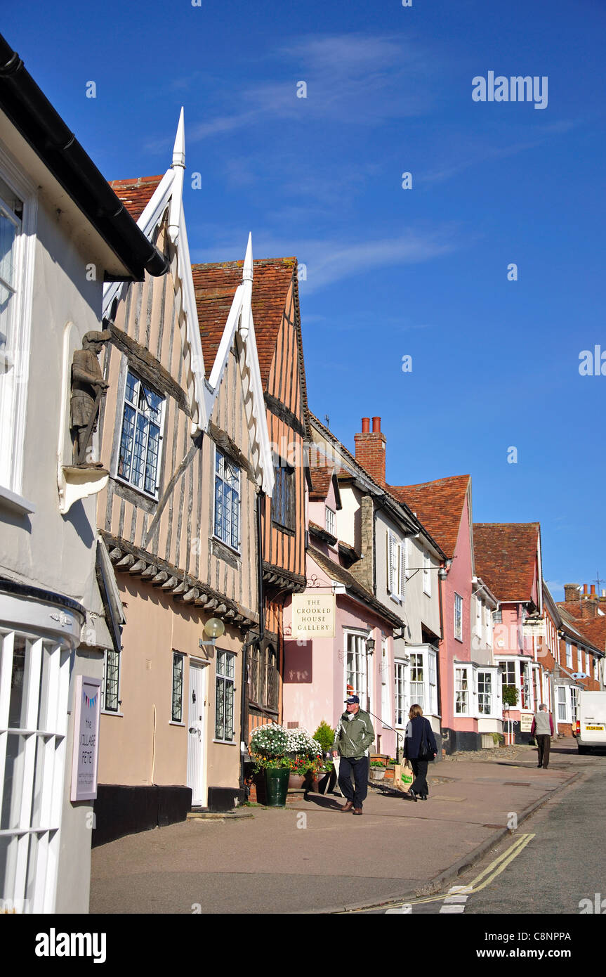 Half-timbered medieval cottages, High Street, Lavenham, Suffolk ...