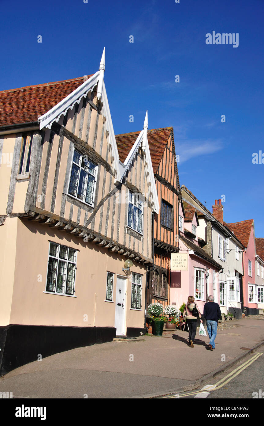 Half-timbered medieval cottages, High Street, Lavenham, Suffolk ...