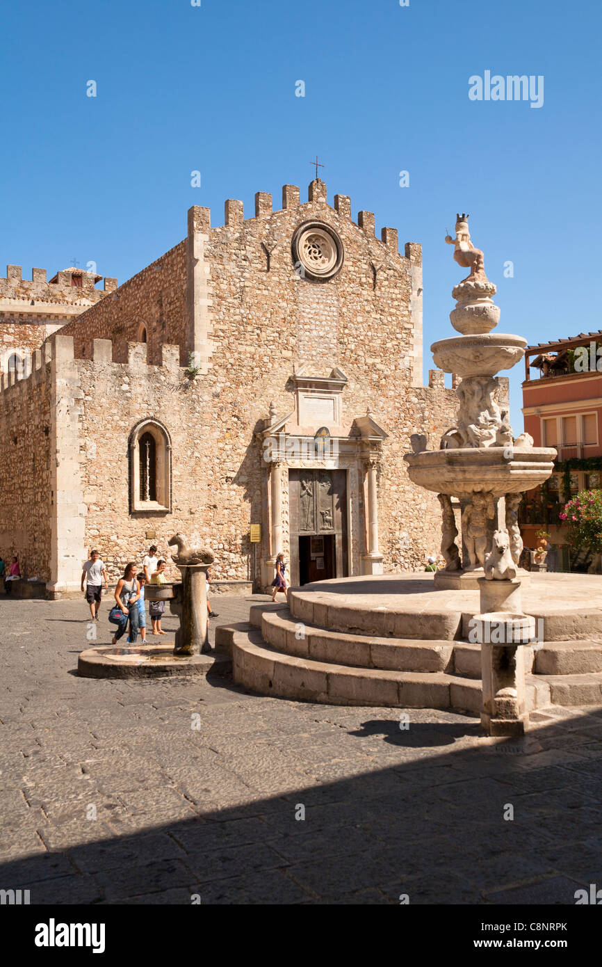 Taormina Cathedral, Cathedral of San Nicolo, and baroque fountain ...