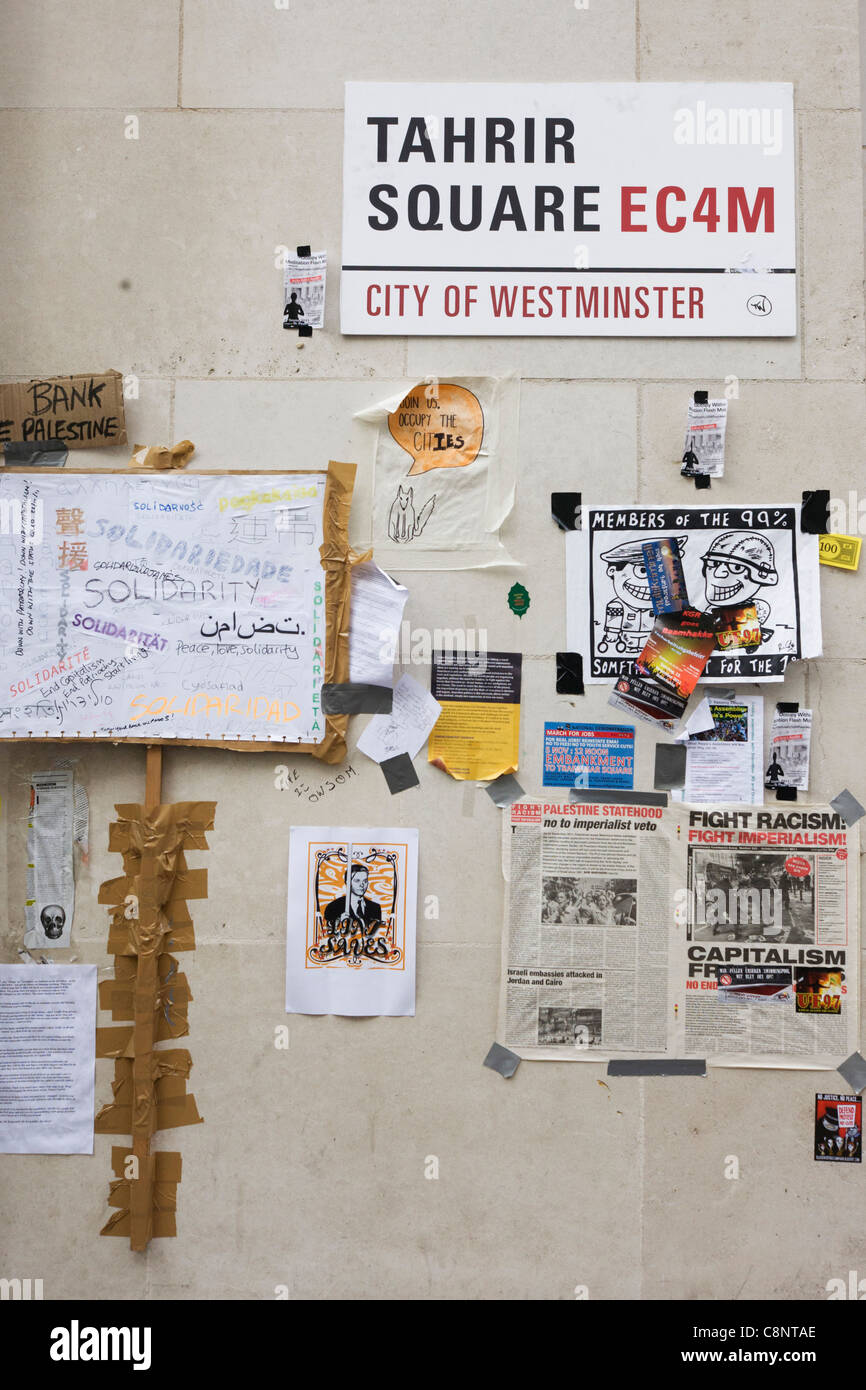 A makeshift street sign for Tahrir Square in St Paul's Cathedral ...