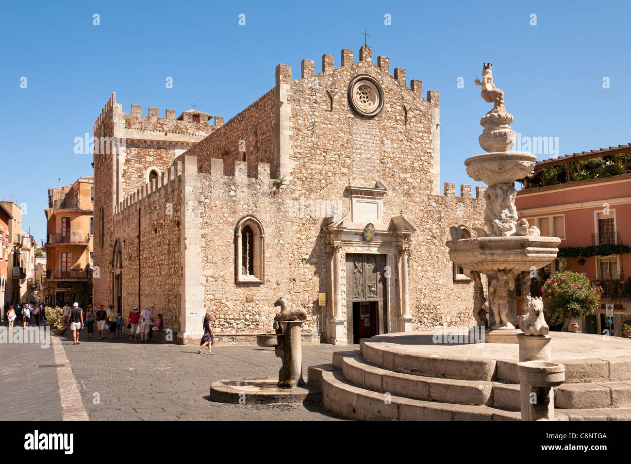 Taormina Cathedral, Cathedral of San Nicolo, and baroque fountain ...