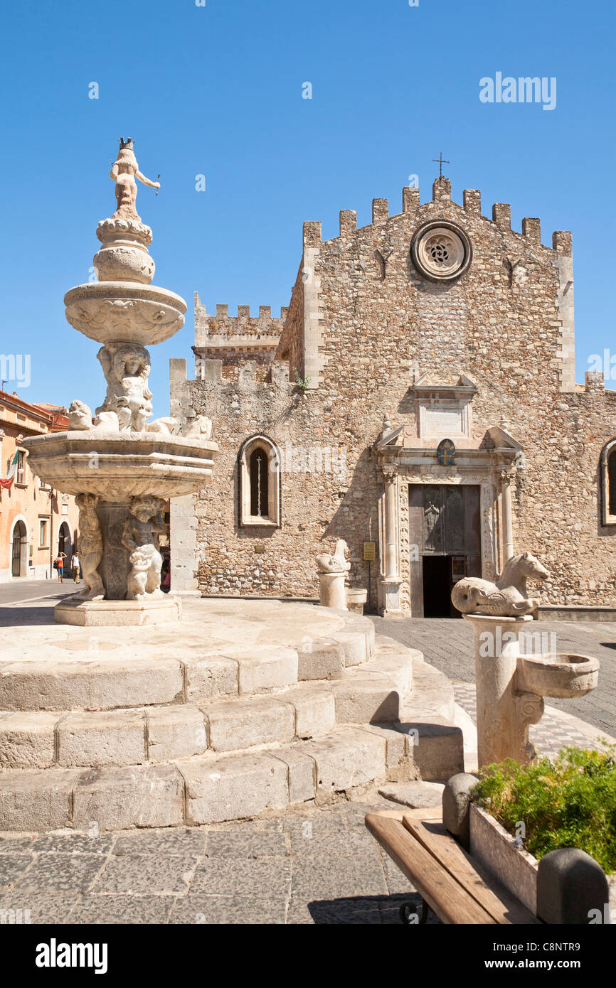 Taormina Cathedral, Cathedral of San Nicolo, and baroque fountain ...