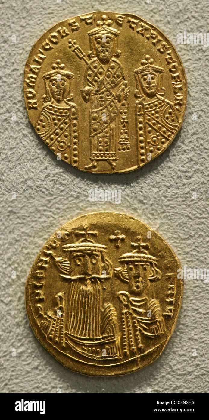 Byzantine gold solidus coins on display in the Bode Museum in Berlin ...