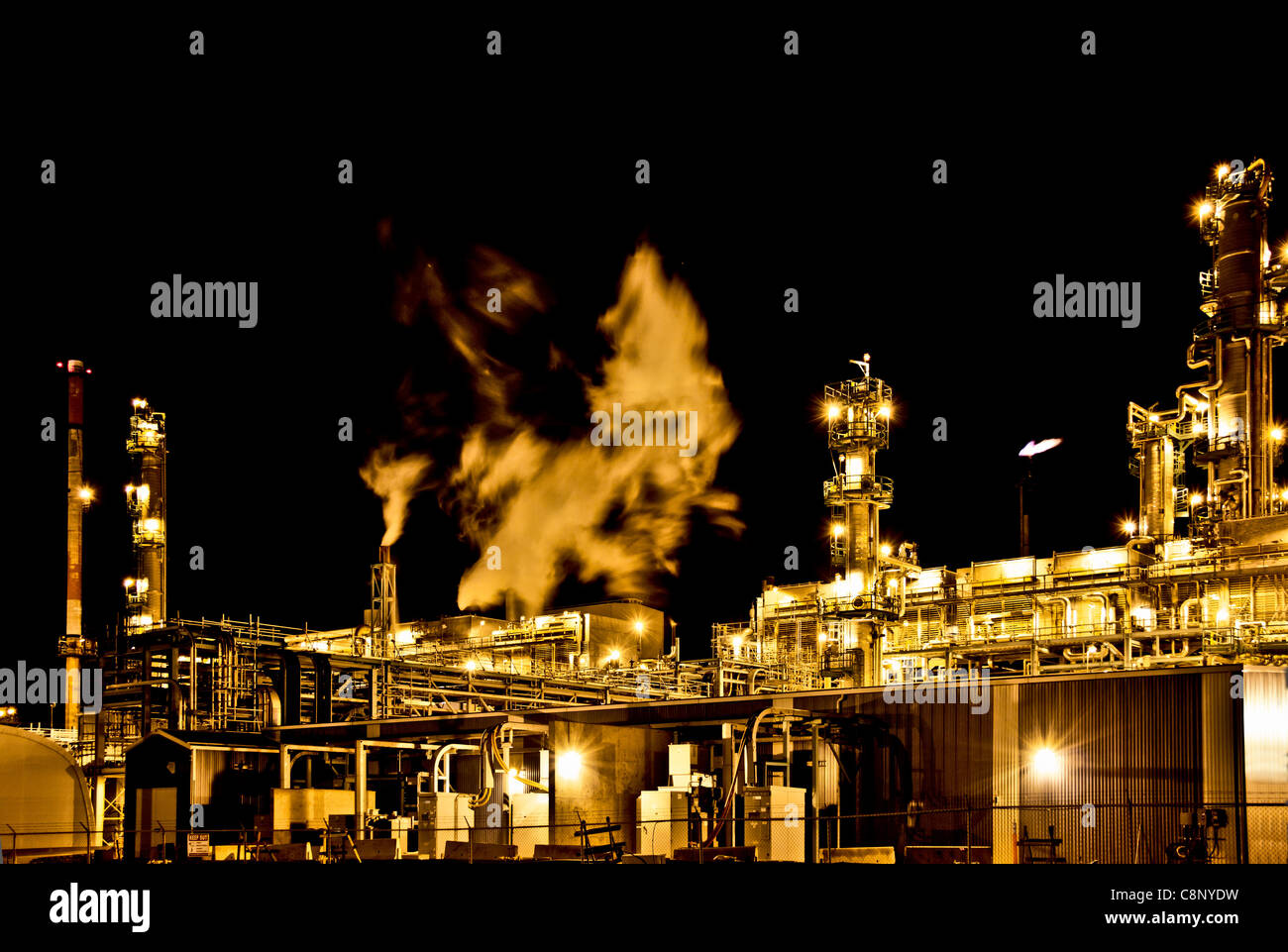 A factory in full operation during the night in Regina, Canada Stock ...