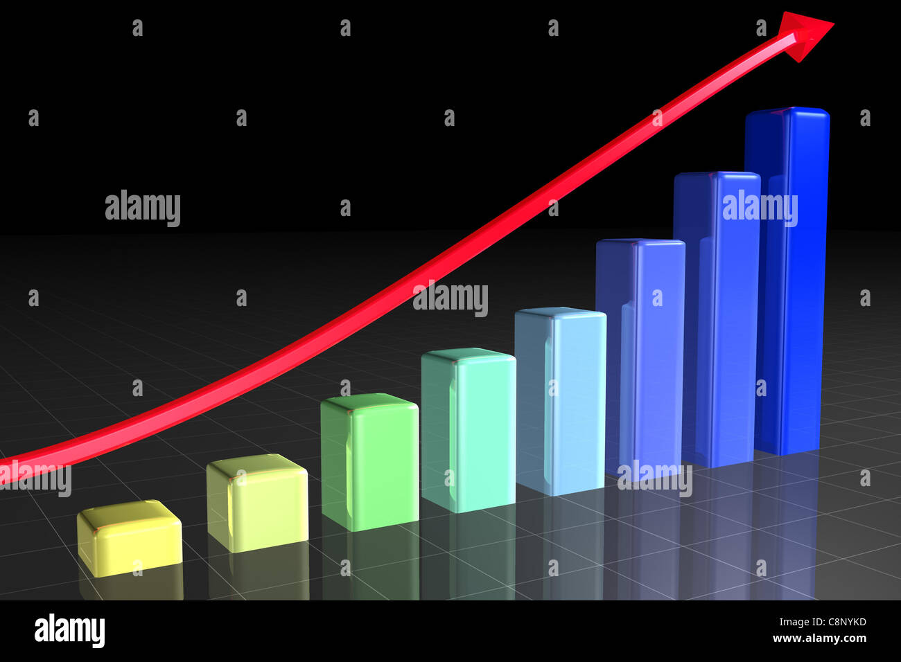 Arrow going over colorful rising bars Stock Photo - Alamy