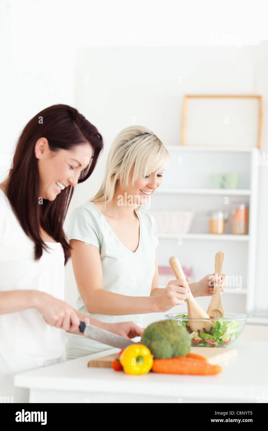 Smiling Women preparing dinner Stock Photo - Alamy