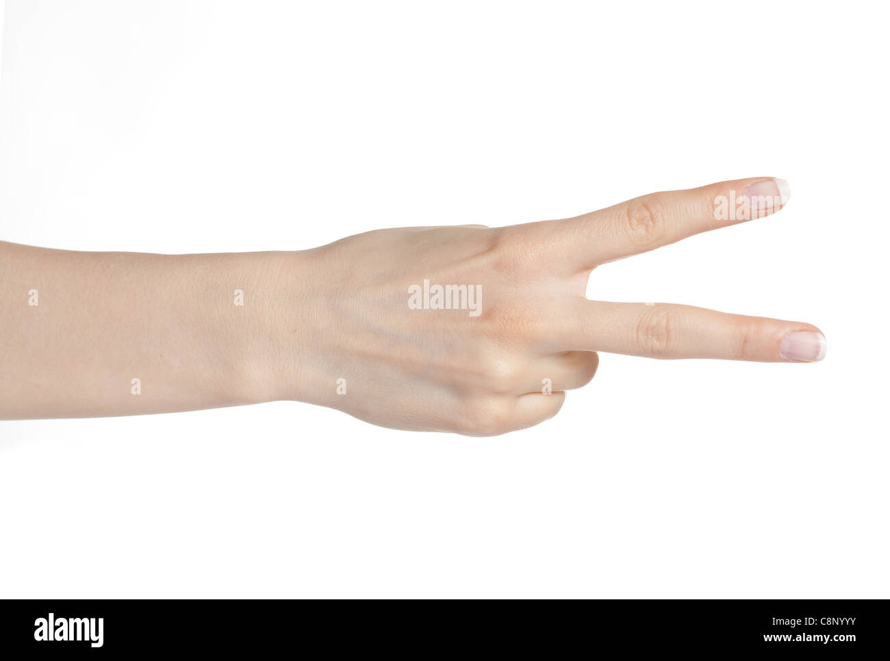 Woman hand showing number two or scissors gesture Stock Photo - Alamy