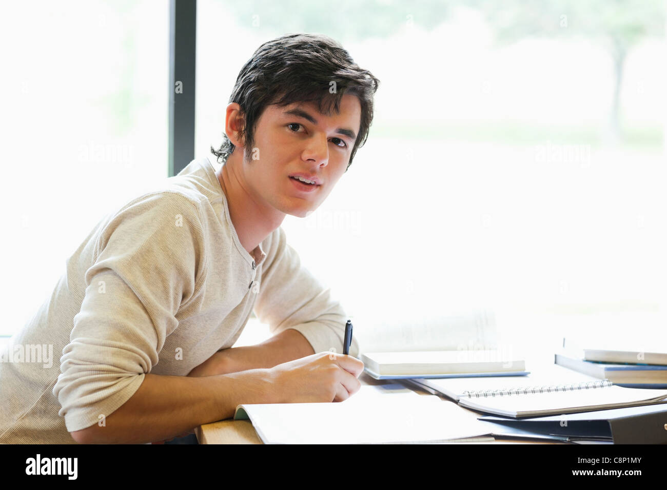 Handsome student writing a paper Stock Photo - Alamy