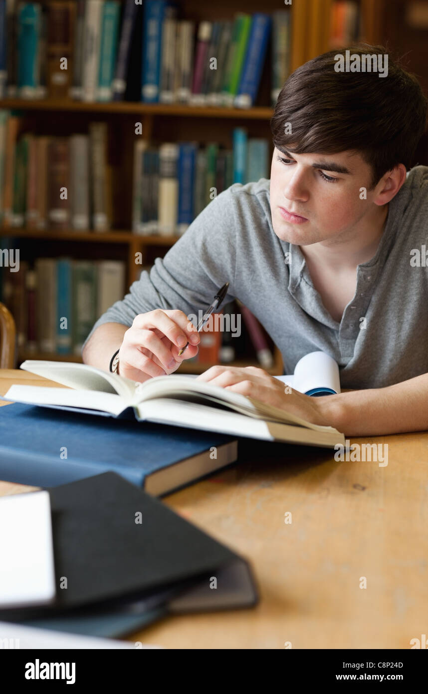 Portrait of a handsome student writing a paper Stock Photo - Alamy