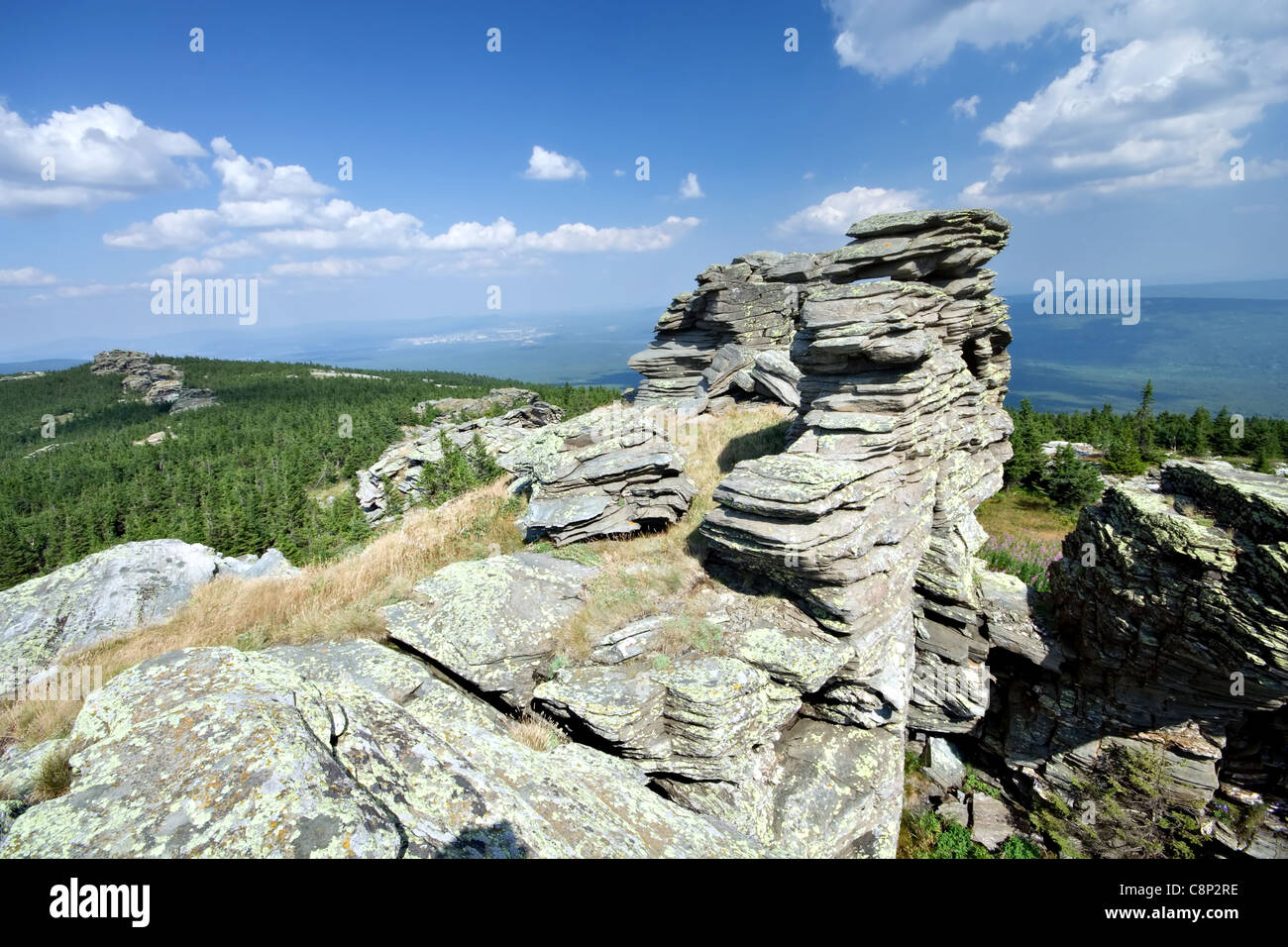 Intricate rocks at the Urenga ridge. South Ural mountains. Chelyabinsk ...