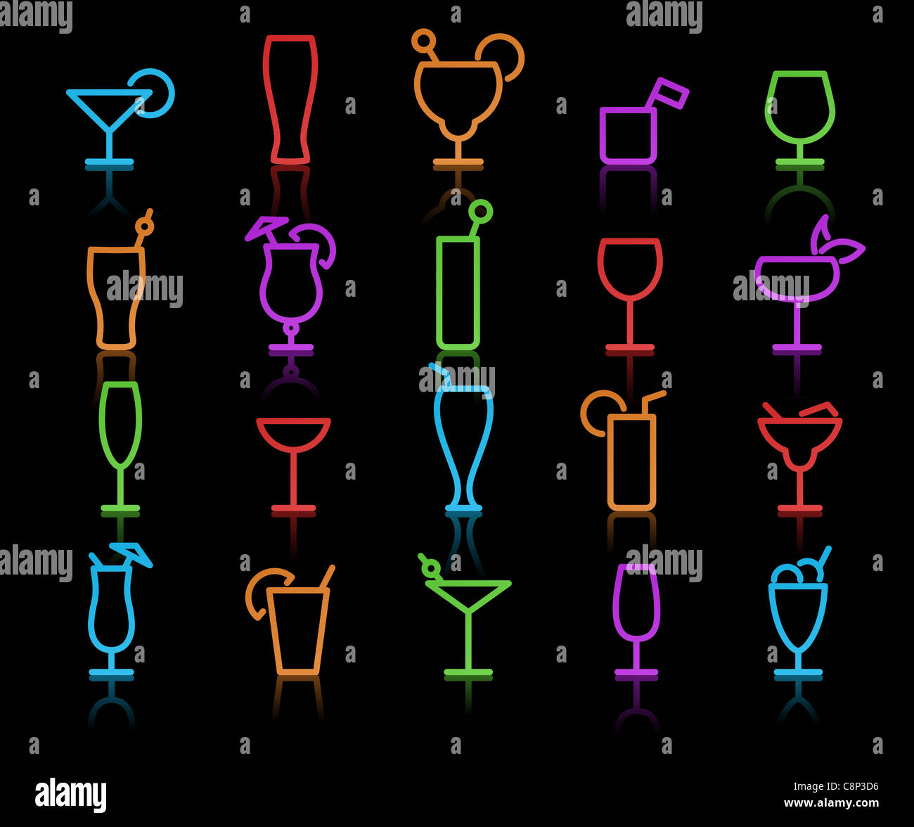 illustration of neon original color Alcohol Glasses with different ...