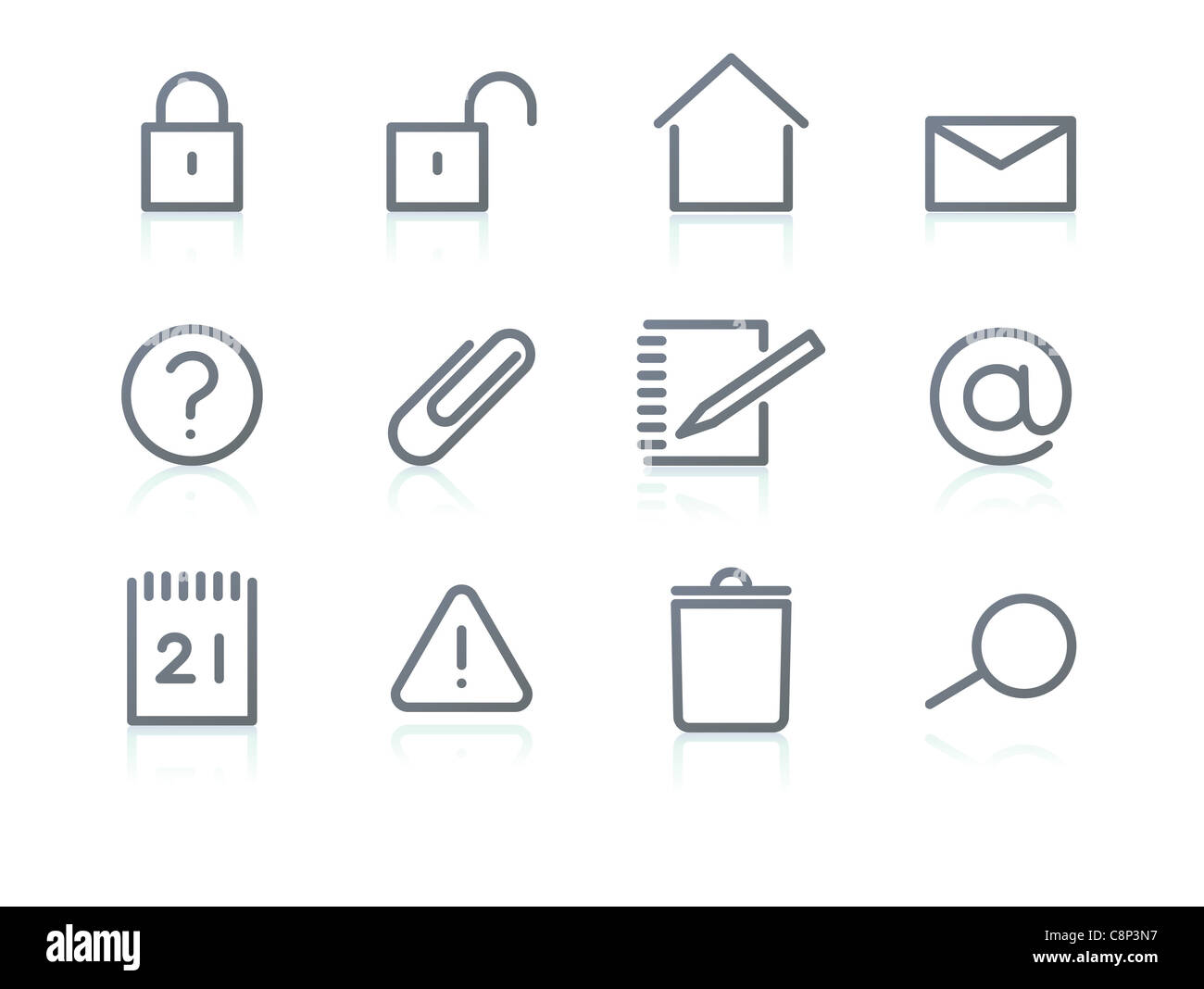 set of elegant simple icons for common computer functions Stock Photo ...
