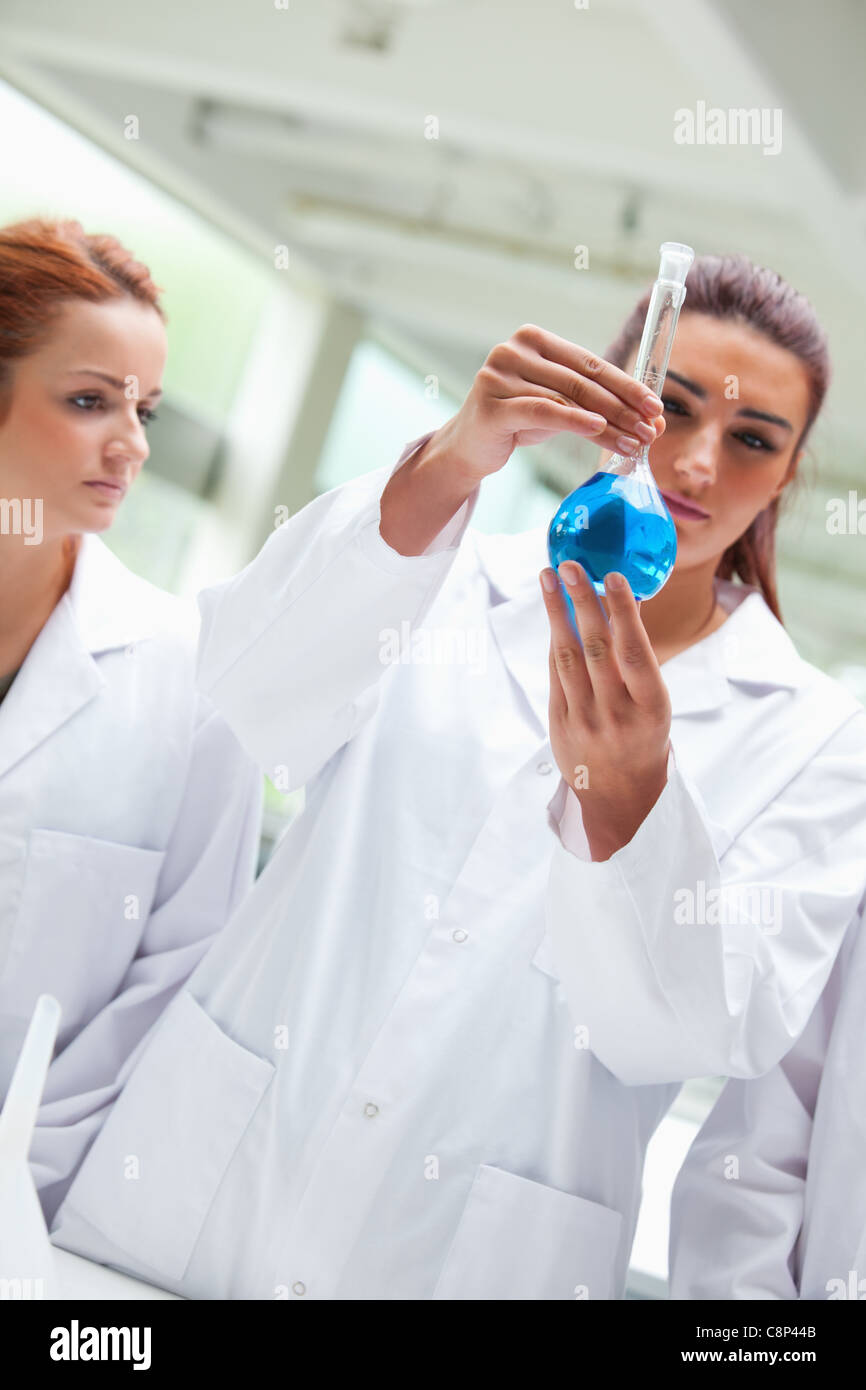 Portrait of scientists looking a flask Stock Photo - Alamy