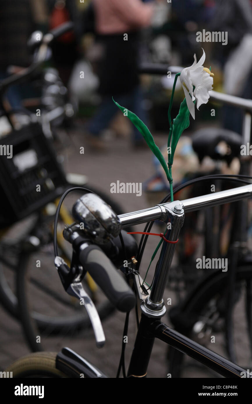 Old dutch black bike closeup detail handlebars handlebar Amsterdam ...