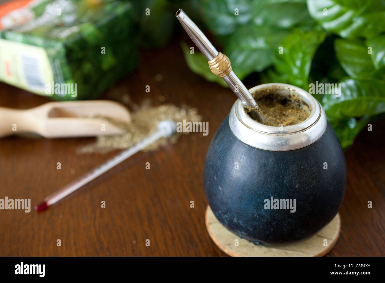 Serving yerba mate gourd and a bombilla Stock Photo - Alamy